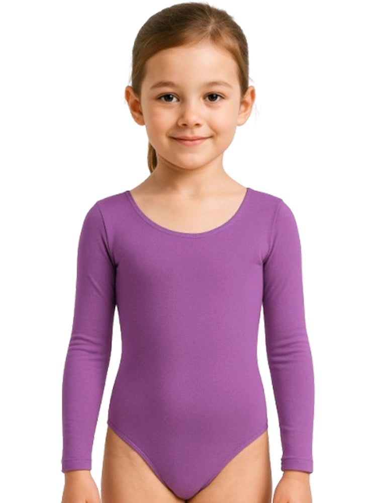 Purple Long Sleeve Microfibre Leotard for Girls